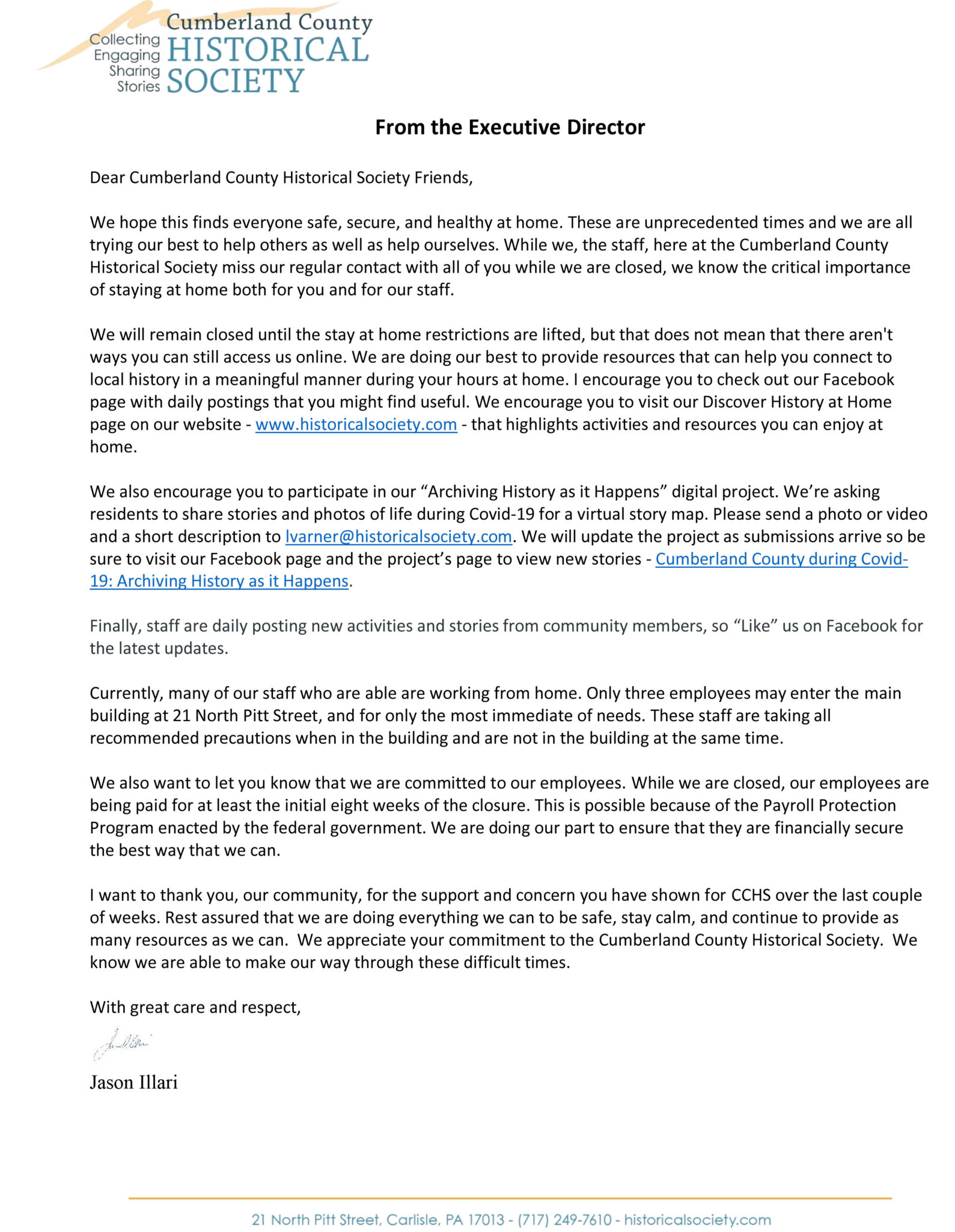 From the Executive Director - Cumberland County Historical Society